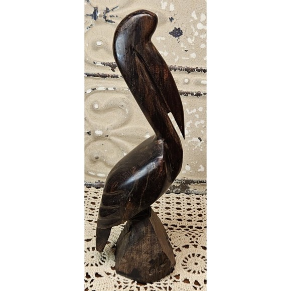 Accents | Vintage Hand Carved Brown Wood Pelican Stork Bird Sculpture ...